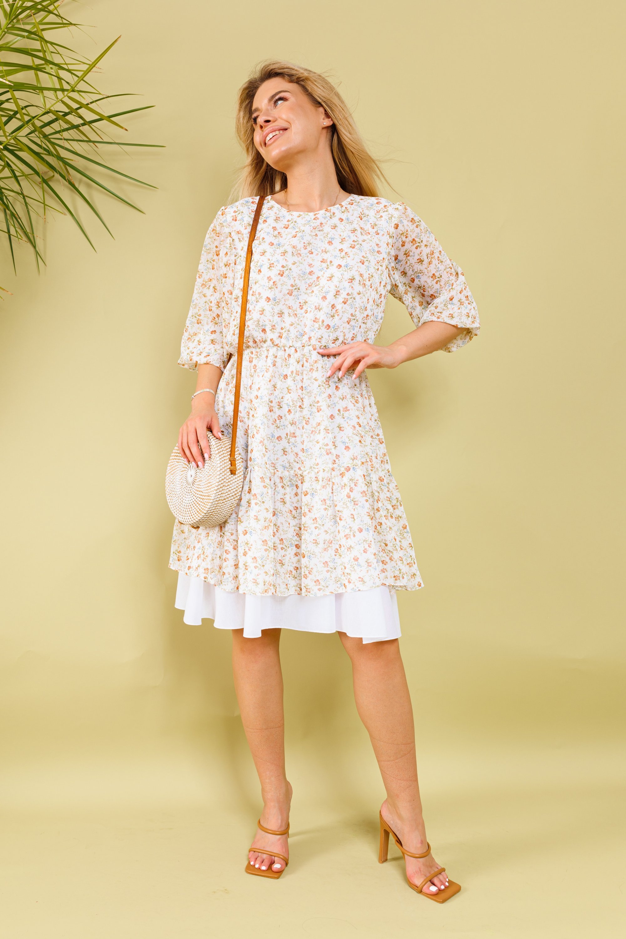 Платье 366-3 молоко+рыжие цветы NikVa купить в интернет магазине Велесмода